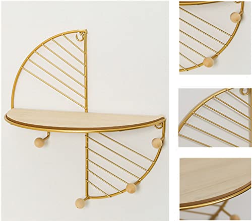 JOSON Bedroom Half Round Wall Mounted Floating Shelf for Bedroom, Living Room, Office Metal Geometric Hanging Shelf(Gold)