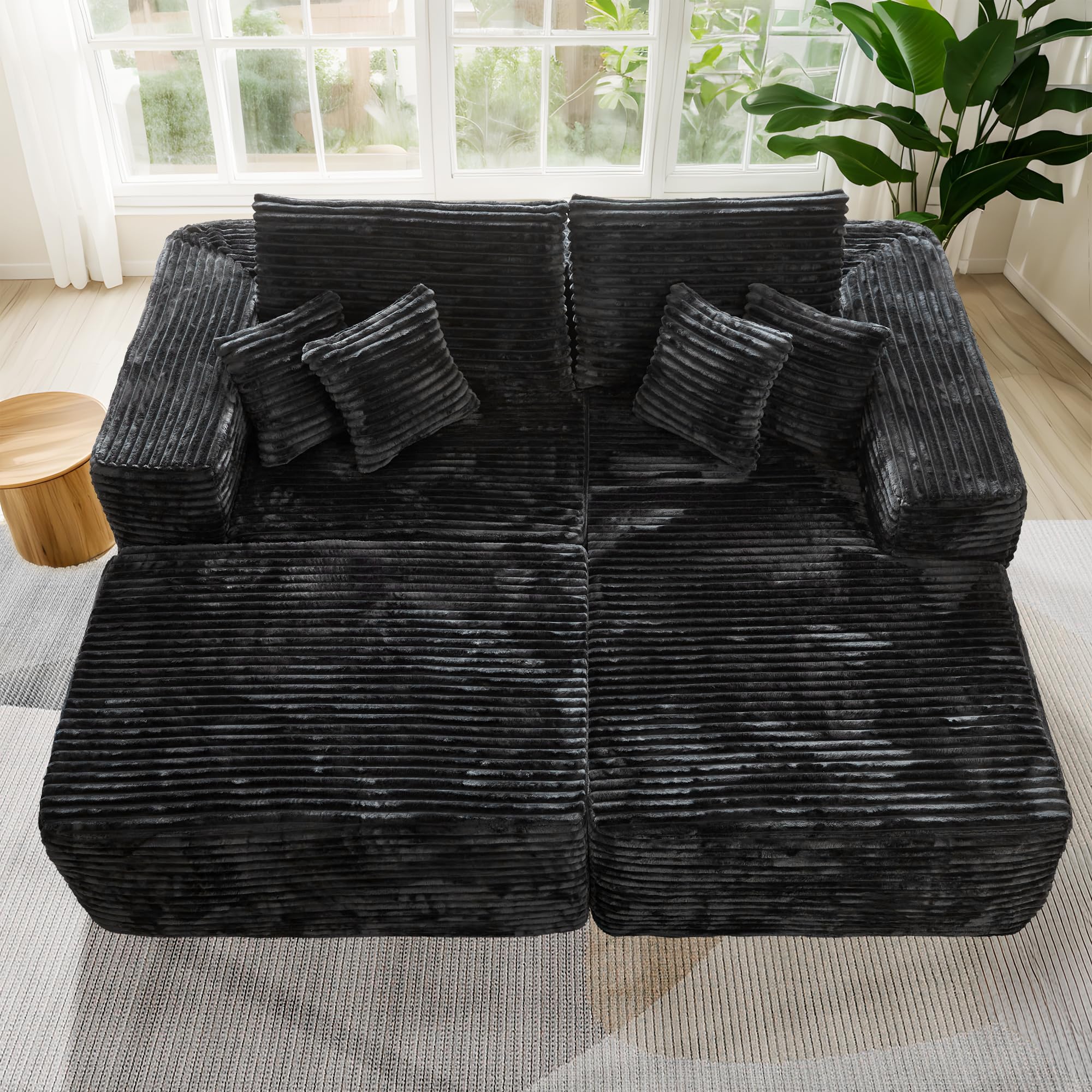 CAODOC Modular Sectional Sofa Bed,79"x 69" No Assembly Required Lounge Chaise Chair,Cloud Plush Modern Sleeper Loveseat for Living Room Bedroom(Right Facing Chaise,Black)
