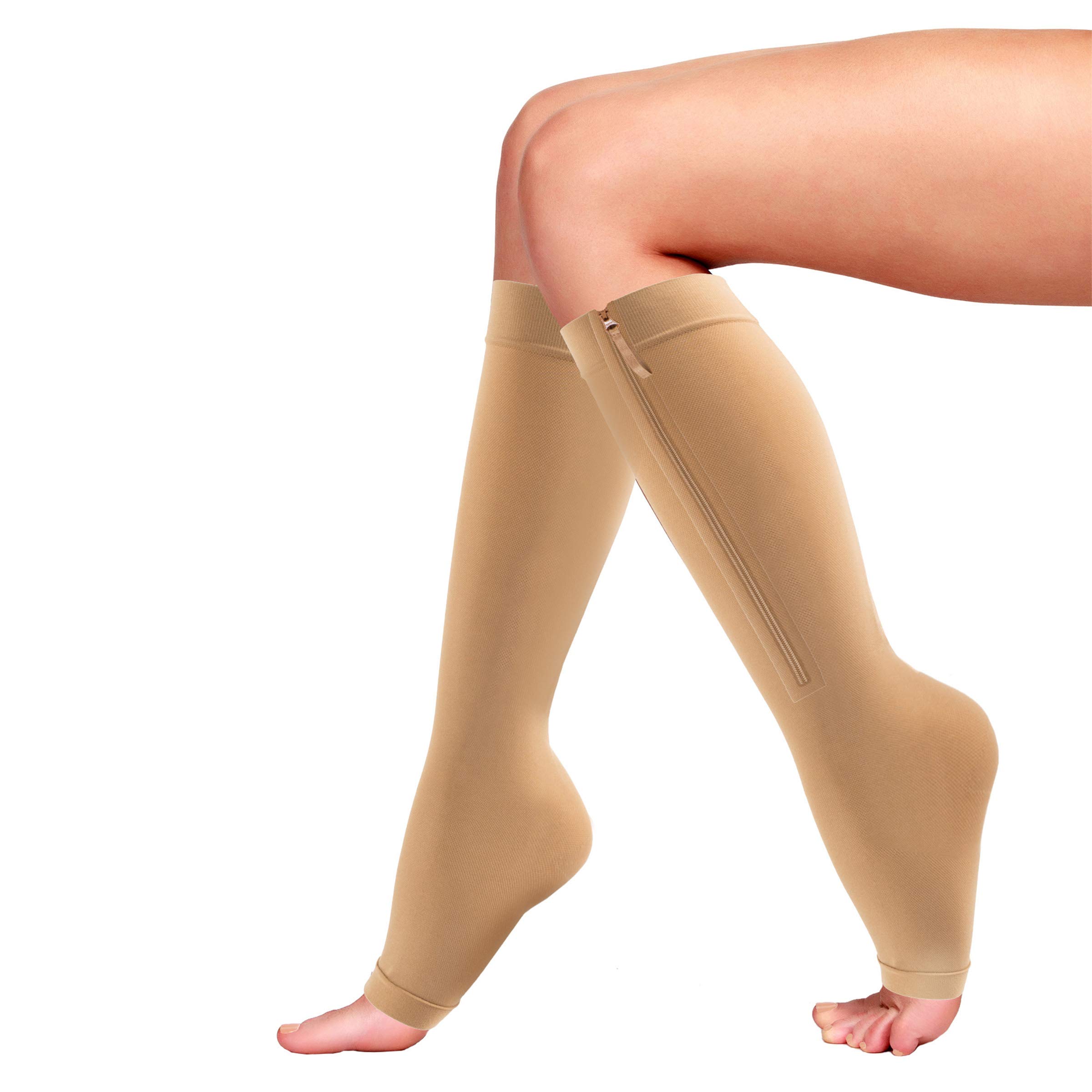 Bluestone Zipper Compression Sock 20-30mmhg for Men and Women- Therapeutic Open Toe Support Sleeve for Swelling, Circulation, Pregnancy (Medium)