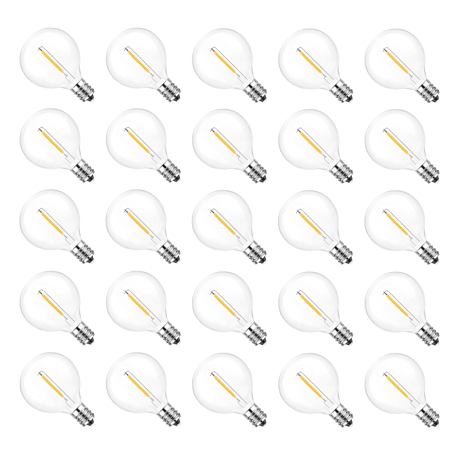 Jslinter 25Pack G40 LED String Light Bulbs Replacement, 1W(11W Equivalent), 60LM, 2200K Warm White, Shatterproof, E12 Screw Base, Vintage Edison Bulbs for Patio Garden