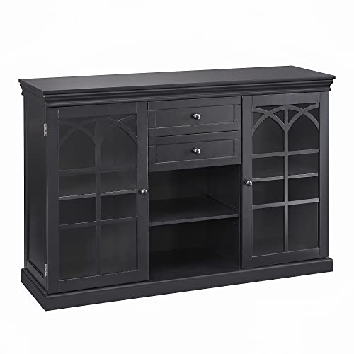 GOOD & GRACIOUS Sideboard Buffet Cabinet with Drawers and Glass Fretwork Doors, Storage Display Cabinet with Premium Painted Finish for Dining Room, Living Room, Kitchen, Entry, Black