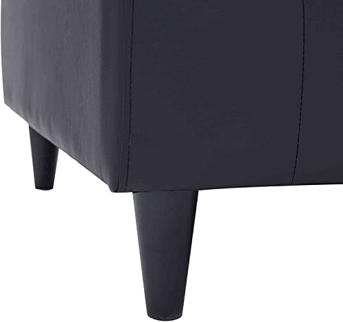 DNYN Modern PU Leather Sofa, Upholstered 3-Seater Couch w/Solid Frame and Wood Legs for Home or Office, Black