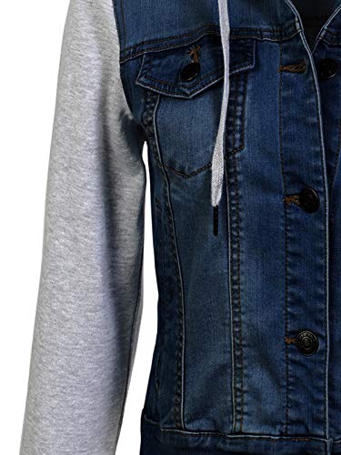 Design by Olivia Women's Classic Casual Hooded Denim Jacket Dark Denim 2XL