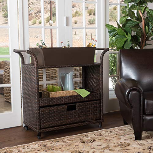 Christopher Knight Home Manka Indoor Wicker Bar Cart, Multibrown, Dimensions: 18.00”D x 40.75”W x 37.50”H