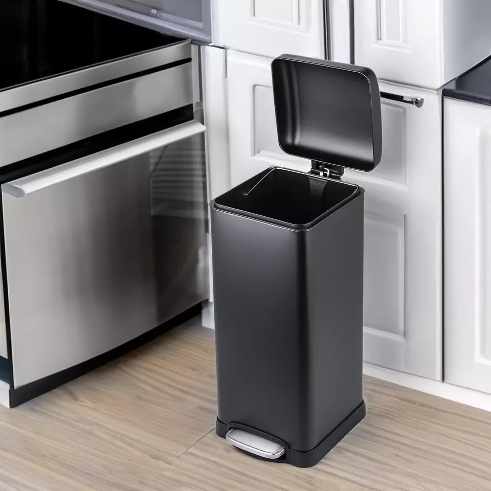 Denominate Stainless Steel 8 Gallon Step On Trash Can in Black for Home Kitchen Waste Management Eco-Friendly & Sturdy Design