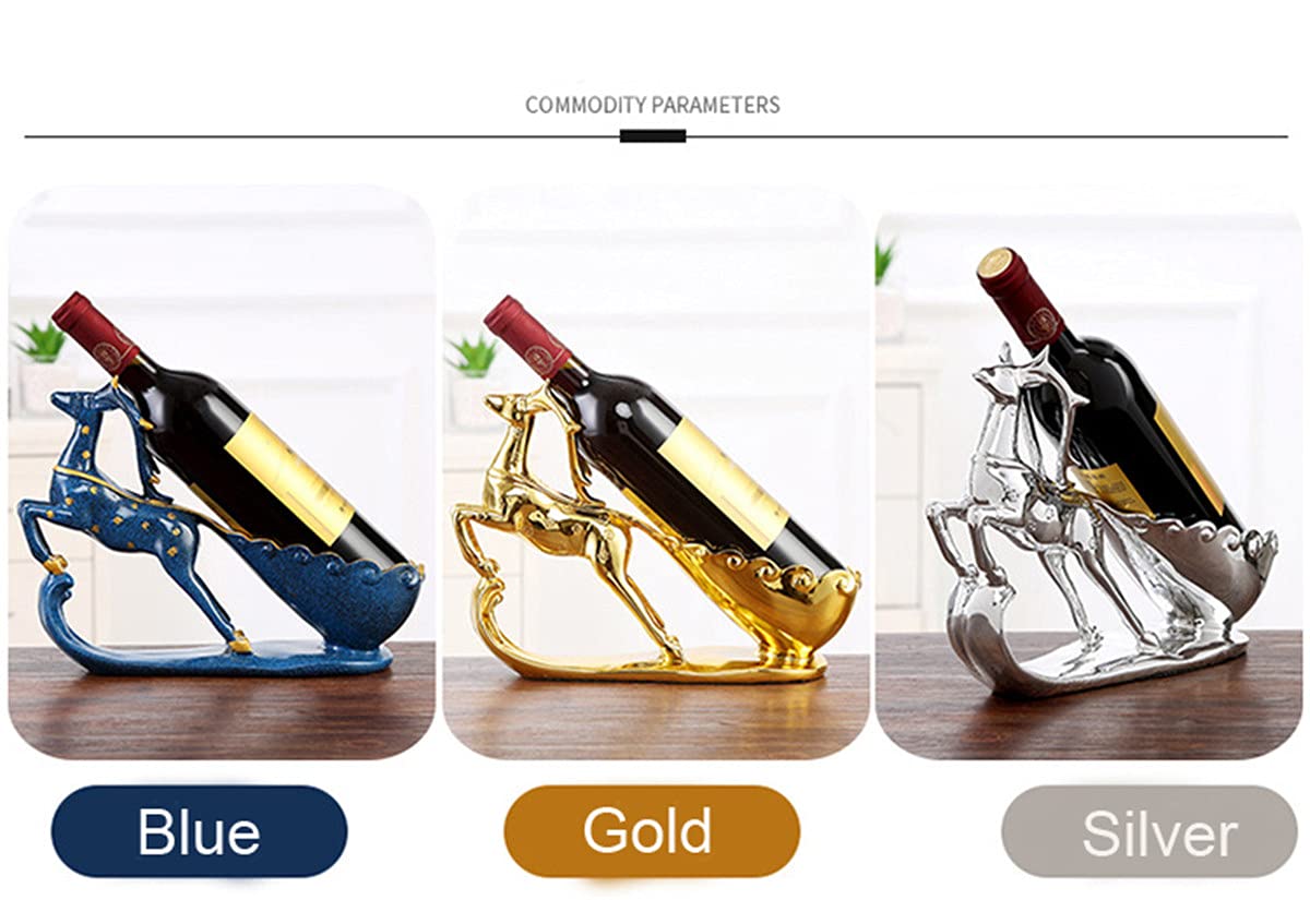 CdyBox Wine Rack Deer Ornaments Single Bottle Holder Stand Wine Cabinet Resin for Living Room Home Décor Gifts (Gold)