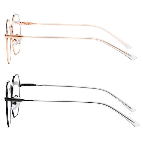 JOVAKIT Polygon Blue Light Blocking Glasses for Women Men Vintage Octagon Square Non-prescription Metal Eyeglasses (Rose Gold+Black)