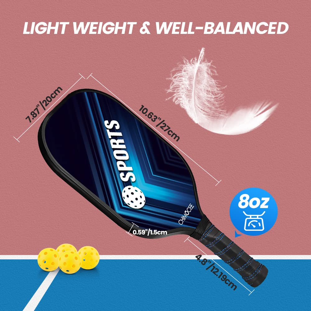 CHIMOCEE Pickleball Paddles Set of 4, Graphite Surface Pickleball Racket, Polymer Honeycomb Core Rackets 6 Pickleball Balls 1 Bag 4 Replacement Soft Grip for Outdoor and Indoor Play