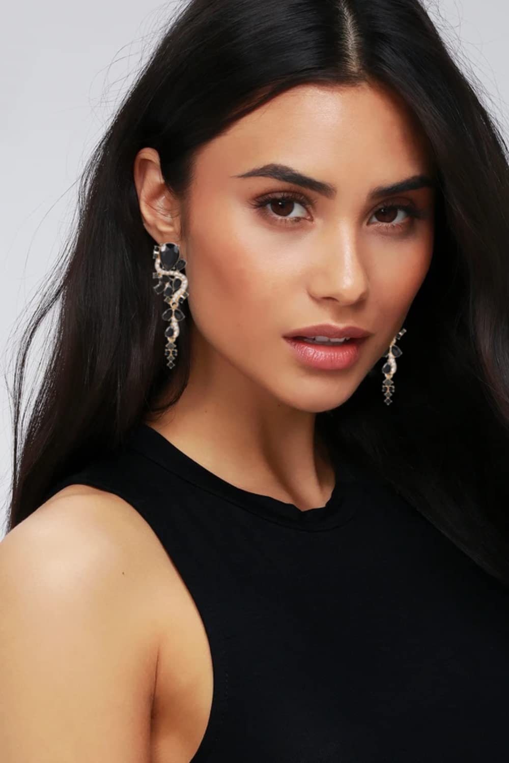Black Rhinestone Statement Drop Dangle Earrings Dangling Sparkly Crystal Bridal Bridesmaid Wedding Earrings Long Chandelier Teardrop Earrings for Women Prom Party