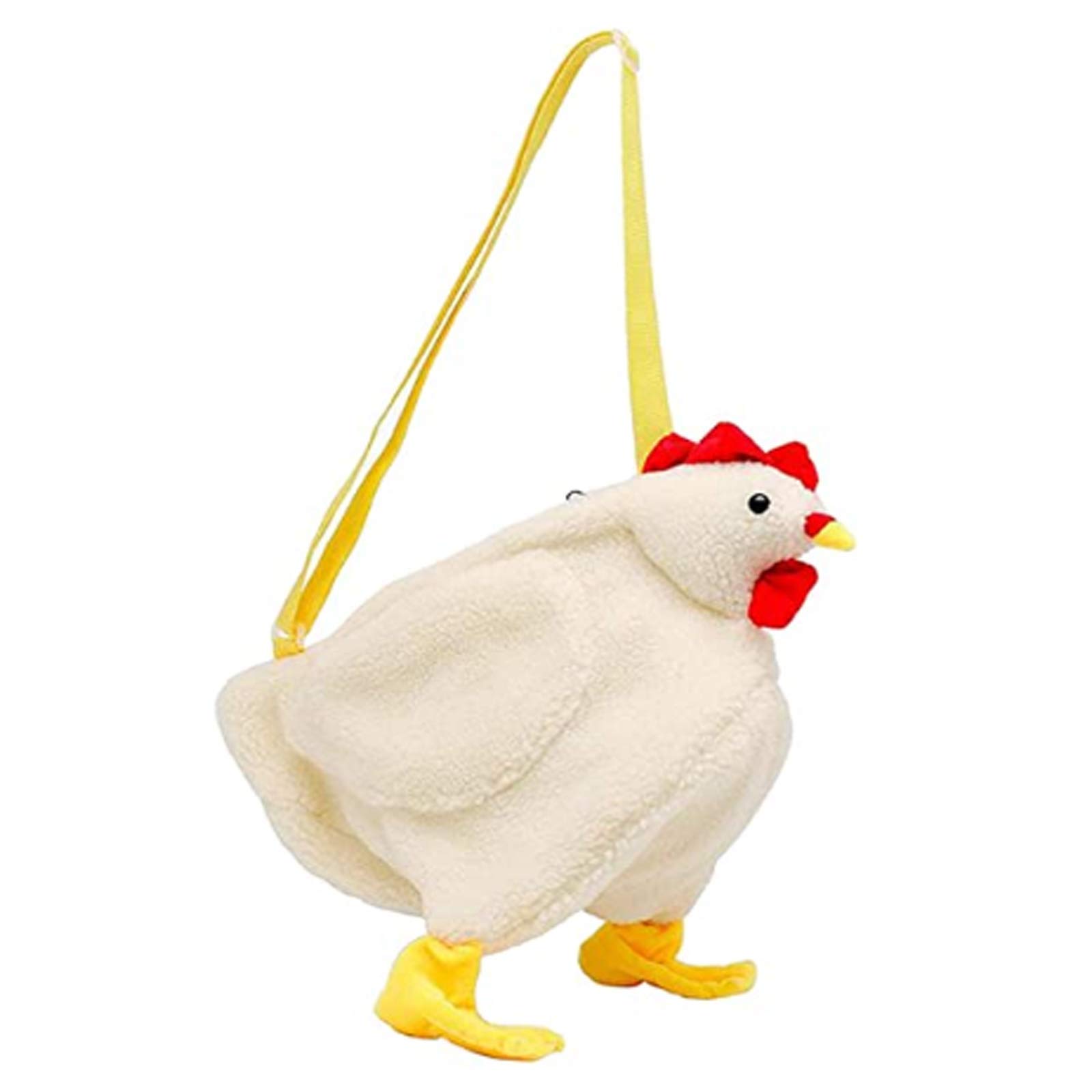 QQBOB Women Crossbody Bag Cartoon Chicken Pattern Large Capacity, Cute Casual Shoulder Bags Fleece Zipper Soft Plush Handbags, Gifts for Friends Daughter Girlfriend White