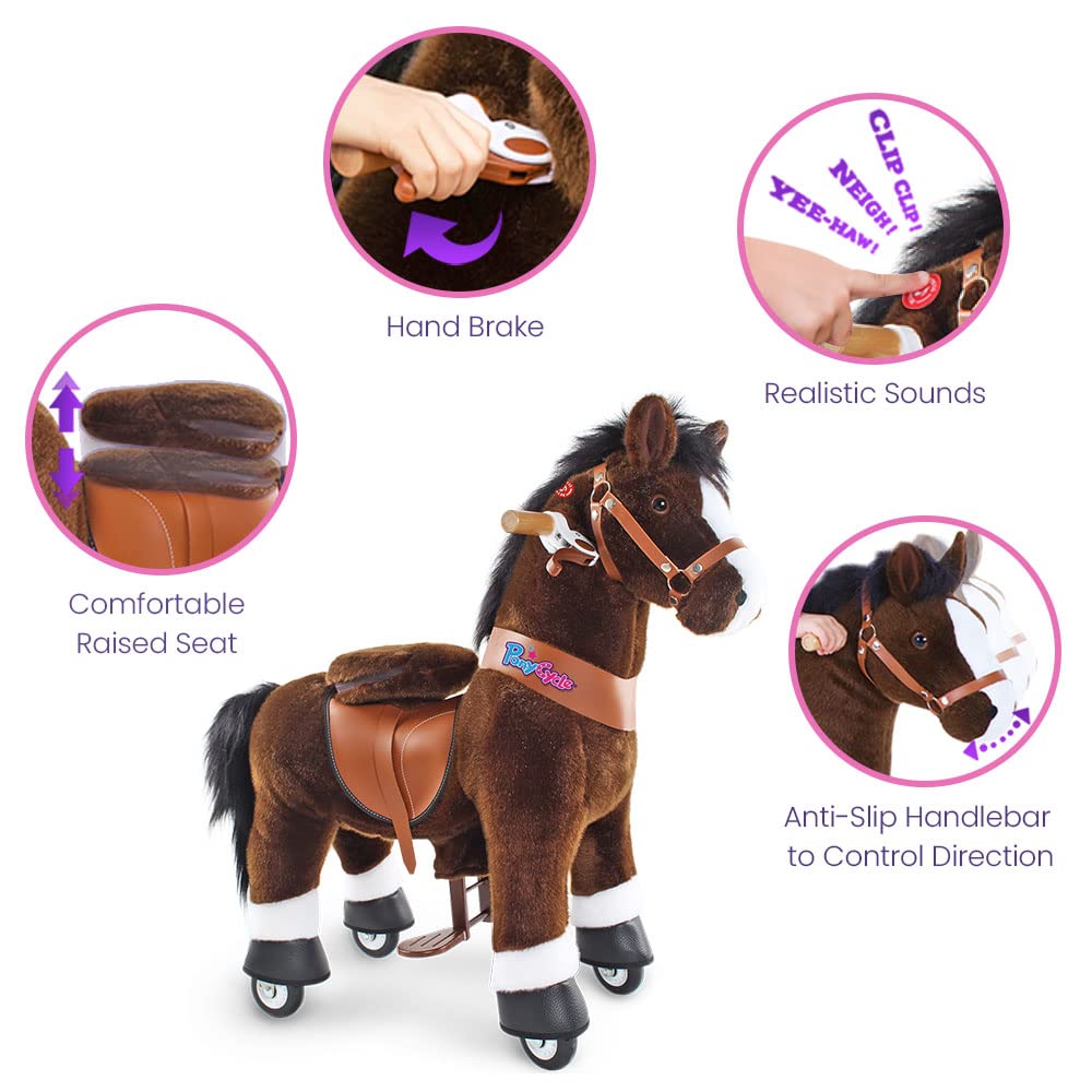 PonyCycle Ride on Horse Toy for Toddlers Classic Model U (with Brake/ 30" Height/Size 3 for Age 3-5) Riding Horse Toy Chocolate Brown Ux321