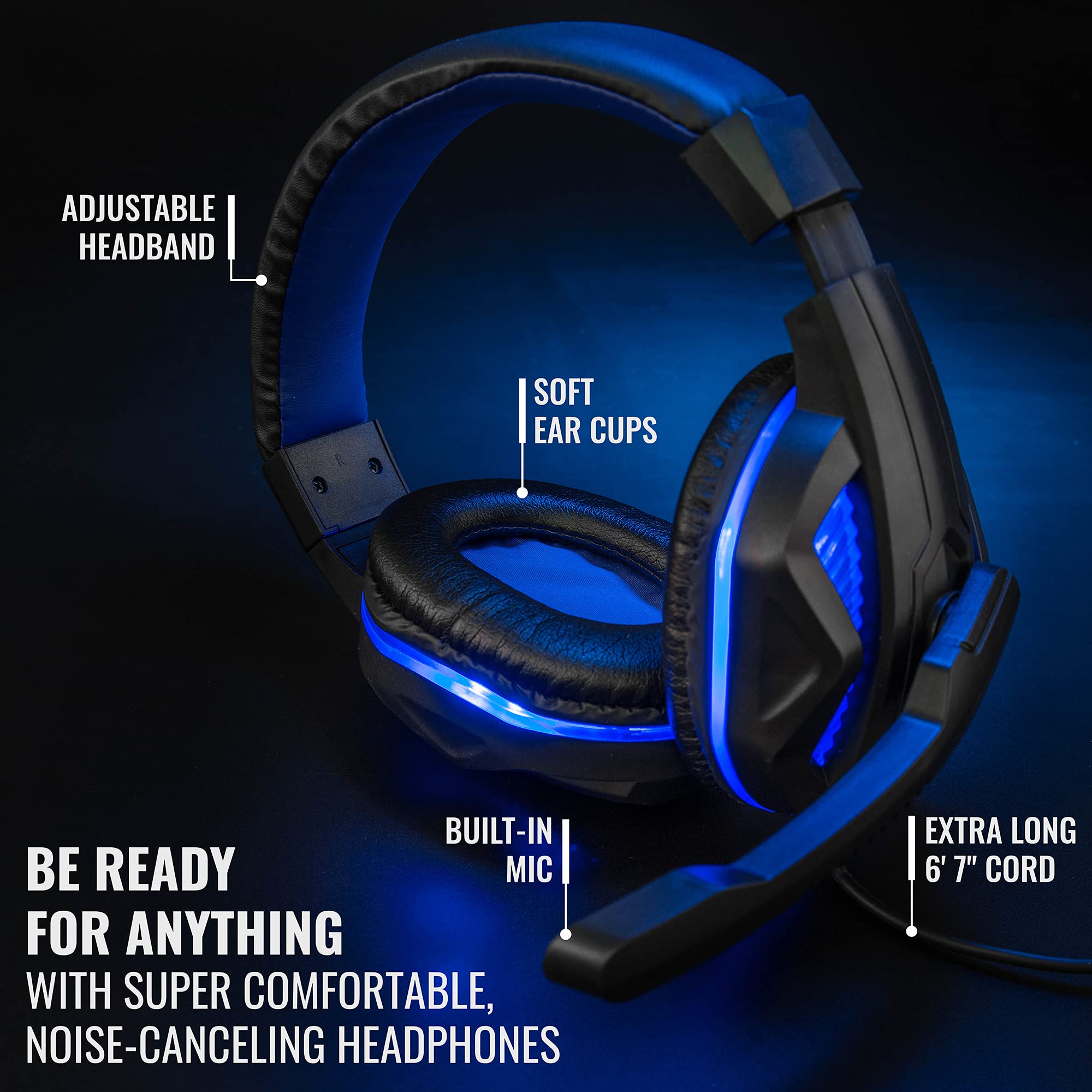 RitzGear Blue Gaming Accessories Kit I 4-in-1 LED Combo with Multimedia Keyboard, Optical Mouse, Mouse Pad & Headset with Adapter with CR3-X White Monitors and 24 Pack Acoustic Soundproof Wedge Panels
