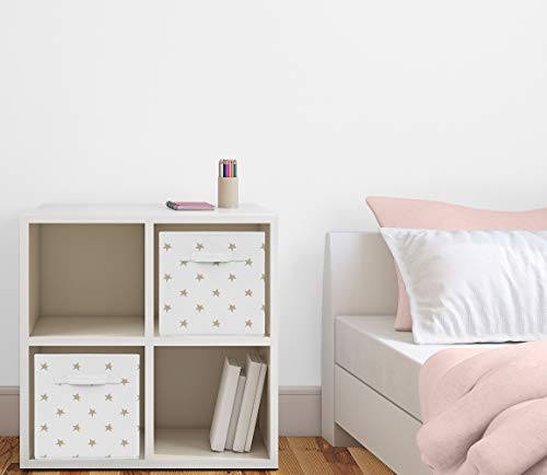 Sweet Jojo Designs Gold and White Celestial Star Foldable Fabric Storage Cube Bins Boxes Organizer Toys Kids Baby Childrens - Set of 2