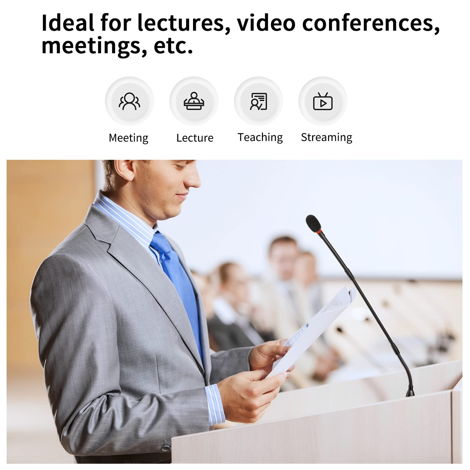 BOYA BY-GM18CB Podium Microphone,18" Gooseneck Microphone with XLR 48V Phantom Power LED Indicator,Desk Microphone for Conference Video Live Streaming Lecture Speech Podcast