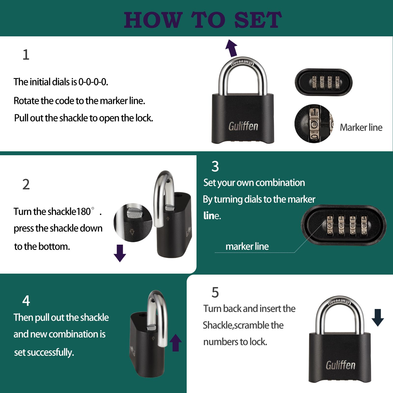 Combo Lock,Guliffen 2 Pack Resettable Combination Lock,2-1/2 in. Long Shackle Outdoor Combination Padlock for Gate, Fence, Warehouse, Storage Unit,Garages (Black)