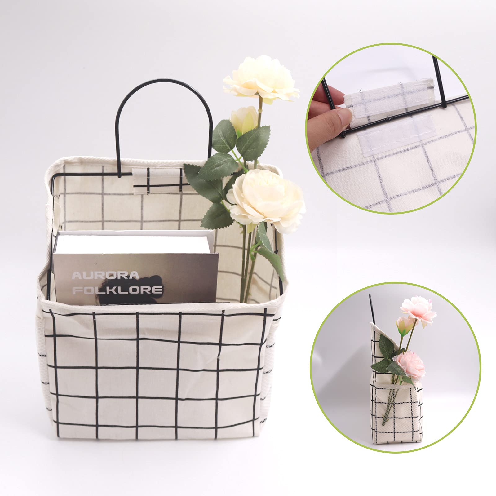 River-CJ 2 Pcs Wall Hanging Storage Bag, Cotton and Linen Waterproof Closet Storage Bag, Over The Door Hanging Storage Organizer, for Bedroom, Bathroom, Hallway, Entryway (Off White)