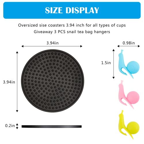 Coasters for Drinks, Silicone Coasters 6 Set Non-Slip Cup Coasters, Heat Resistant Cup Mate Fits Any Size of Drinking Glasses, Soft Coaster for Tabletope Protection, Furniture from Damage (Black)