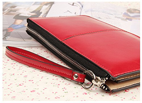 iToolai Women's Solid Color PU Leather Wristlet Clutches Purse Wallet Credit ID Cards Holder,Red