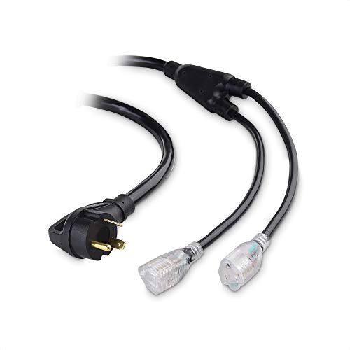 Cable Matters LED-Lit 3 Prong 30 Amp to 15 Amp Adapter for Generator (30 AMP to 110 Adapter Splitter) 2.5 Feet - NEMA TT-30P to 2X 5-15R