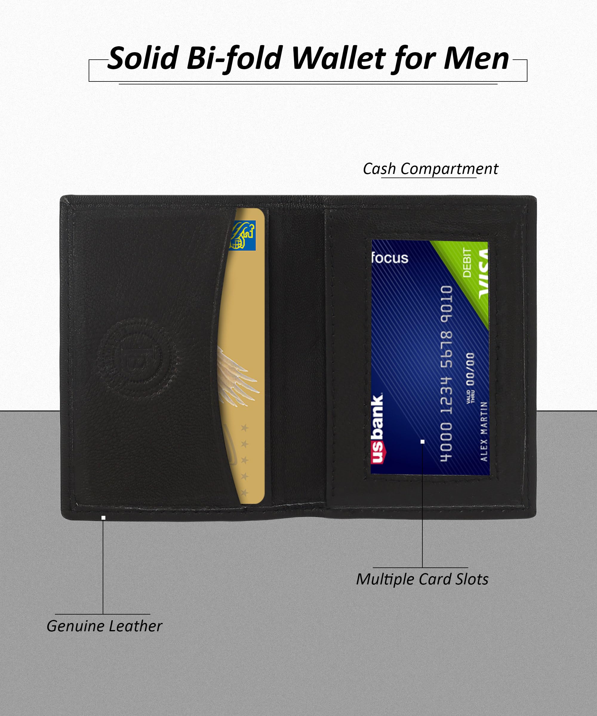 LB LEATHERBOSS Genuine Leather Small Bifold Plain Credit Card Holder Wallet for men women, Brown
