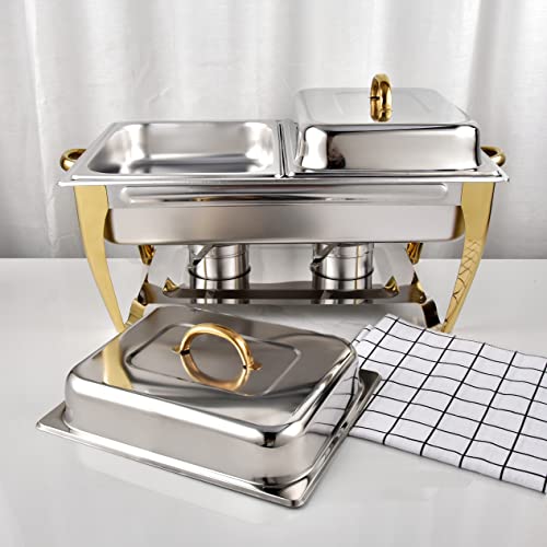 HONHPD 9 Quart Chafing Dish Buffet Set, Stainless Steel Chafing Dishes Silver Rectangular Catering Chafer Warmer with Food Tray Lid and Fuel Holder for Wedding Party Banquet Catering Events