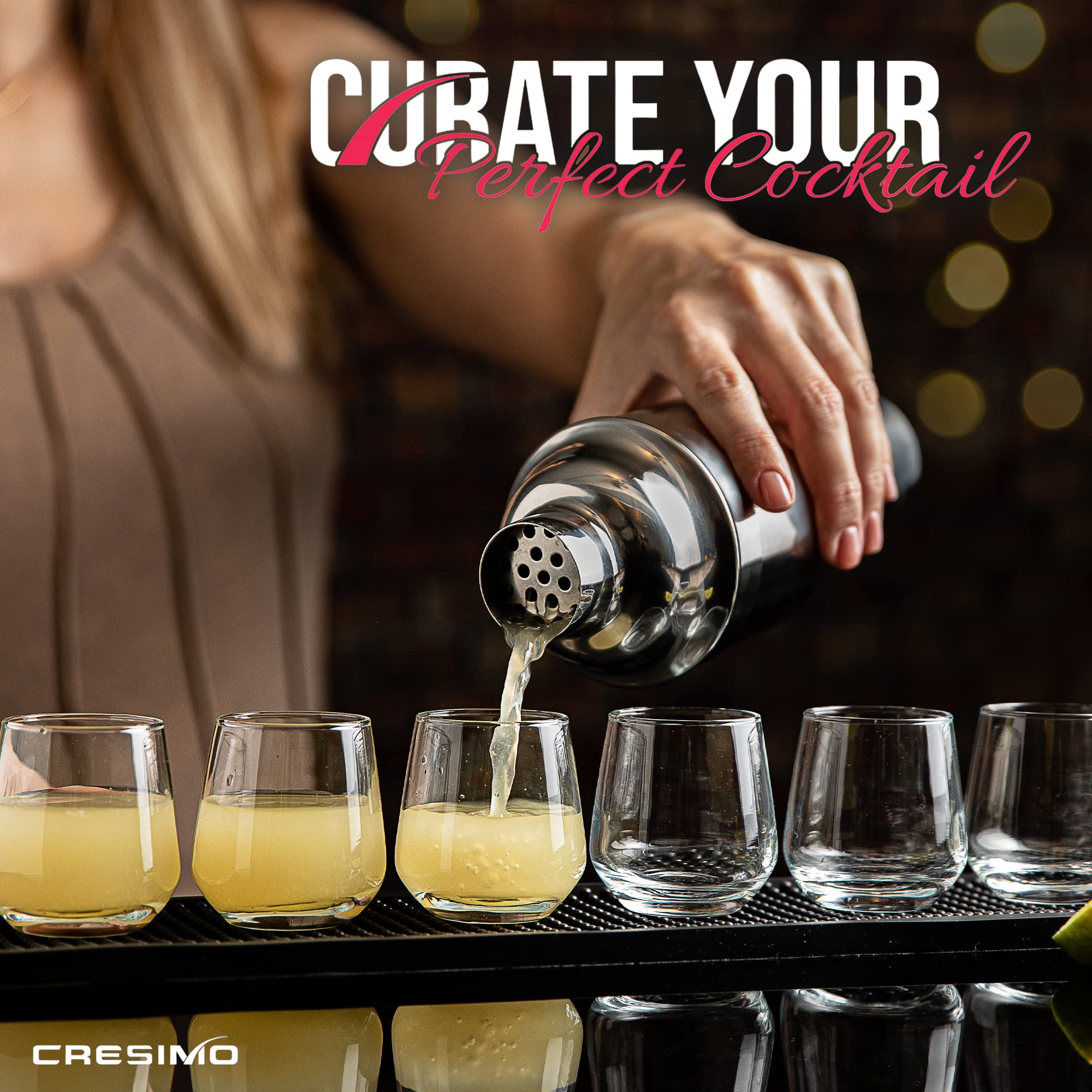 Cresimo 24 Ounce Cocktail Shaker Set Bartender Kit - Martini Shaker with Drink Recipes Booklet - Professional Stainless Steel Cocktail Mixer - Bar Shaker with Built-in Drink Shaker Strainer (1 pc Set)