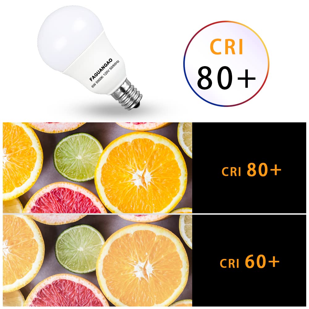 FAGUANGAO E17 Intermediate Base LED G14 Bulbs, 6W 60W Equivalent, 5000K Daylight, 600LM,Globe Light Bulbs for Ceiling Fan, Chandelier Lighting, Not Dimmable, Pack of 4
