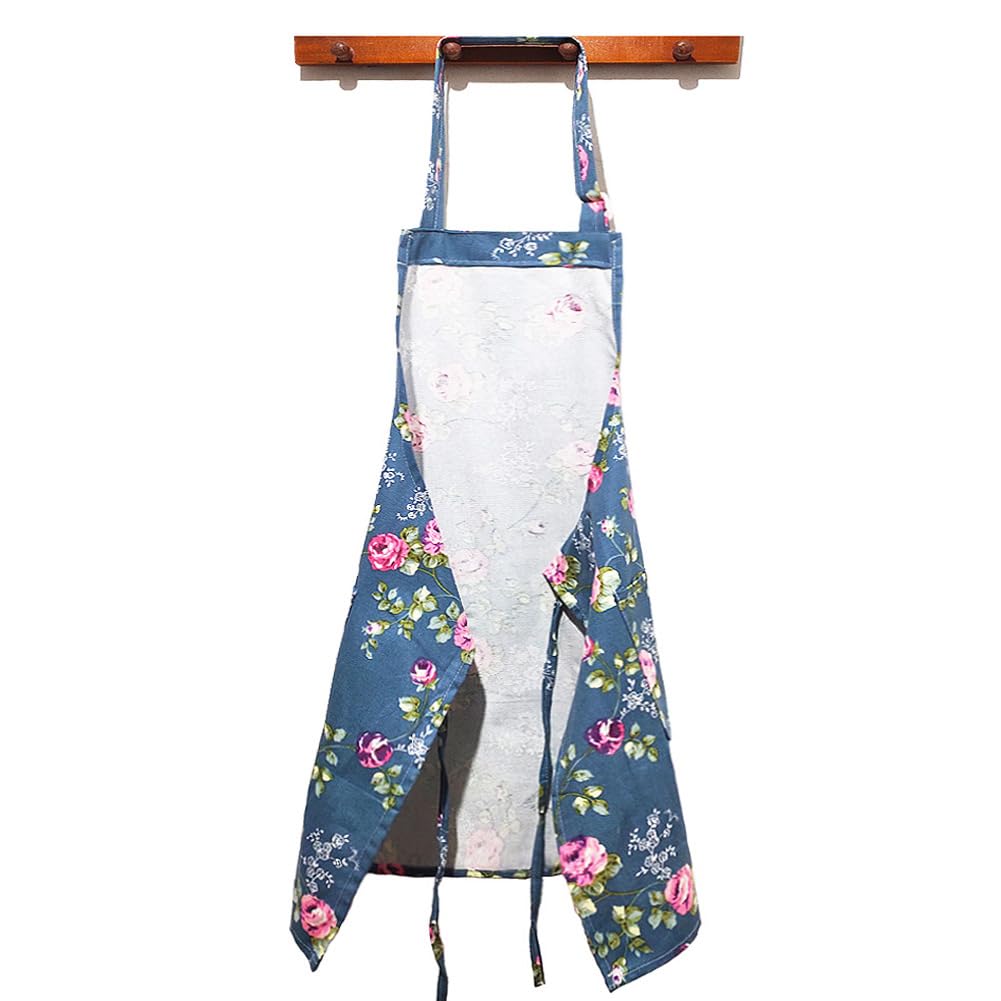 DDJYP Women Kitchen Apron-2 Pack, Cotton Canvas Flower Apron, Floral Pattern Apron with Pockets for Women Chef Apron(Green&Blue)