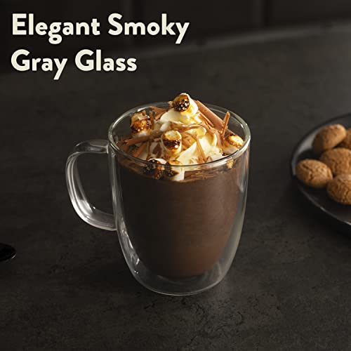 JOYFUL HOME Double Wall Glass Coffee Mugs - 12 oz. Insulated Double Walled, Smoky Gray Borosilicate Glass with Large Handle for Coffee, Cocoa and Tea (Set of 2)