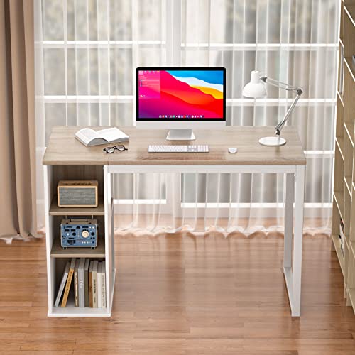 Coavas Computer Desk with Storage, Home Office Desk with Adjustable Shelves, Simple Style Writing Study Desk with Metal Frame, Modern Design PC Laptop Desk, 47 inch, Oak