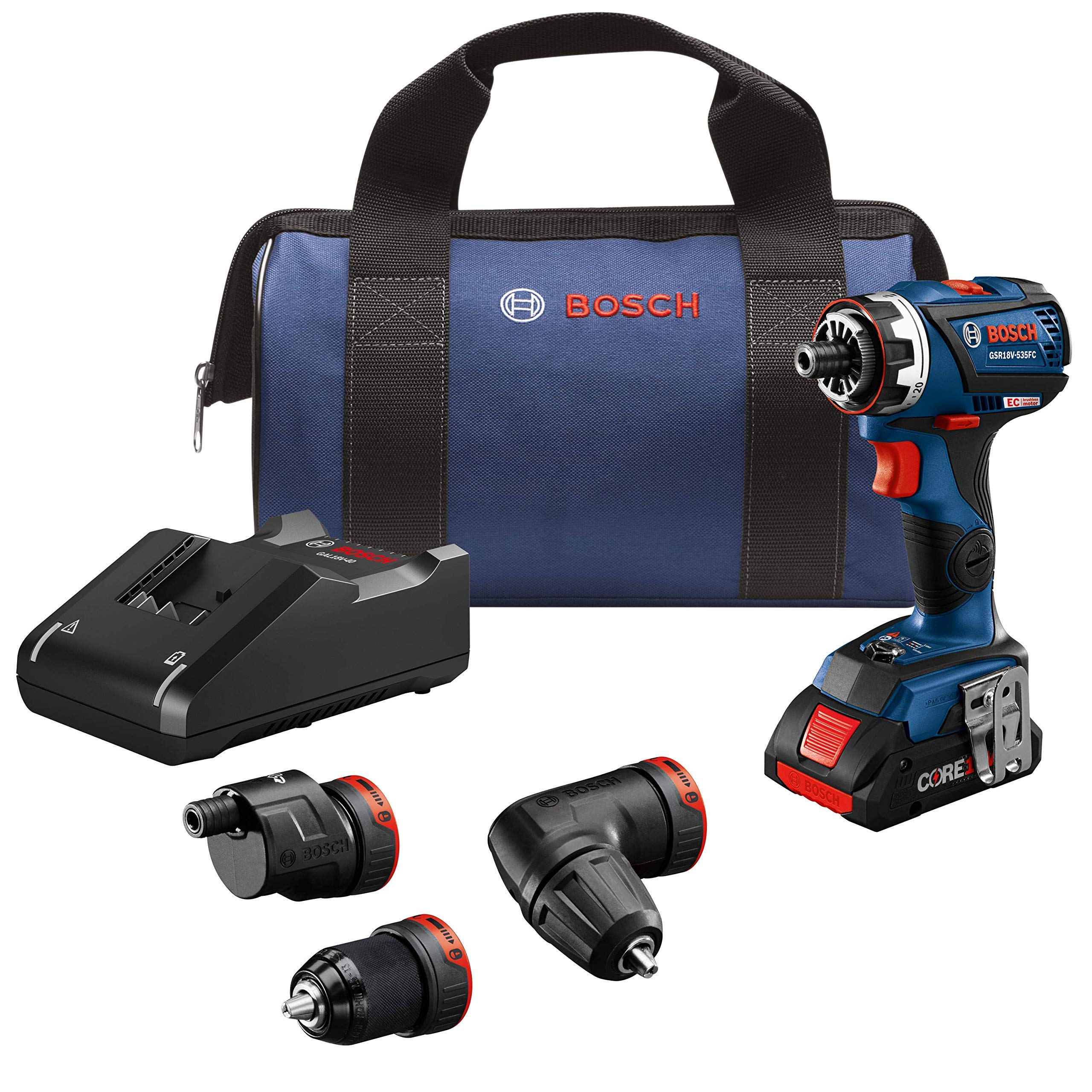 Bosch GSR18V-535FCB15 18V EC Brushless Connected-Ready Flexiclick 5-In-1 Drill/Driver System with (1) CORE18V 4.0 Ah Compact Battery (Renewed)