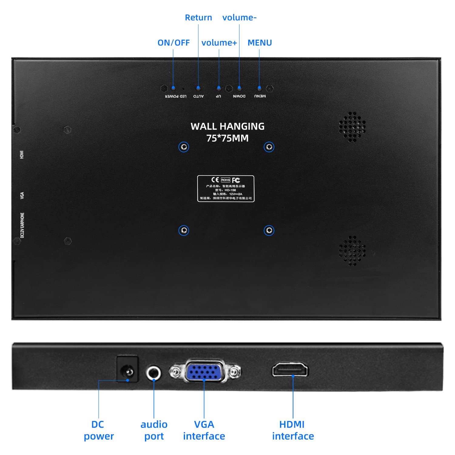 Bnztruk 14 Inch Portable Monitor with HDMI & VGA Port 1920x1080 Full HD IPS Screen Display for Raspberry Pi, Laptop, PC, MacBook, Xbox, PS3,PS4,60HZ,5ms, PC 16:9 External Display