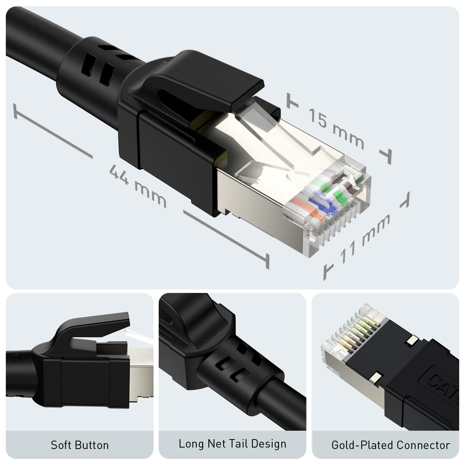 CABNEER Cat8 Ethernet Cable 1FT (10 Pack), 40Gbps/2000MHz Cat-8 High-Speed STP RJ45 LAN Internet Network Cable - Heavy Duty Shielded Patch Cord for Computer Modem Router PC TV - Black 3 Feet