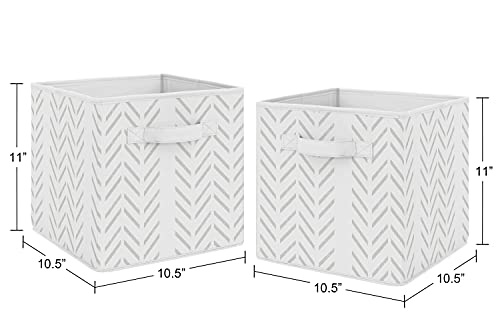 Sweet Jojo Designs Grey Chevron Arrow Foldable Fabric Storage Cube Bins Boxes Organizer Toys Kids Baby Childrens - Set of 2 - Gray and White Geometric Construction Truck Tire Print