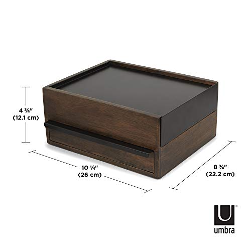 Umbra Stowit Jewelry Box-Modern Keepsake Storage Organizer with Hidden Compartment Drawers for Ring, Bracelet, Watch, Necklace, Earrings, and Accessories, Black/Walnut