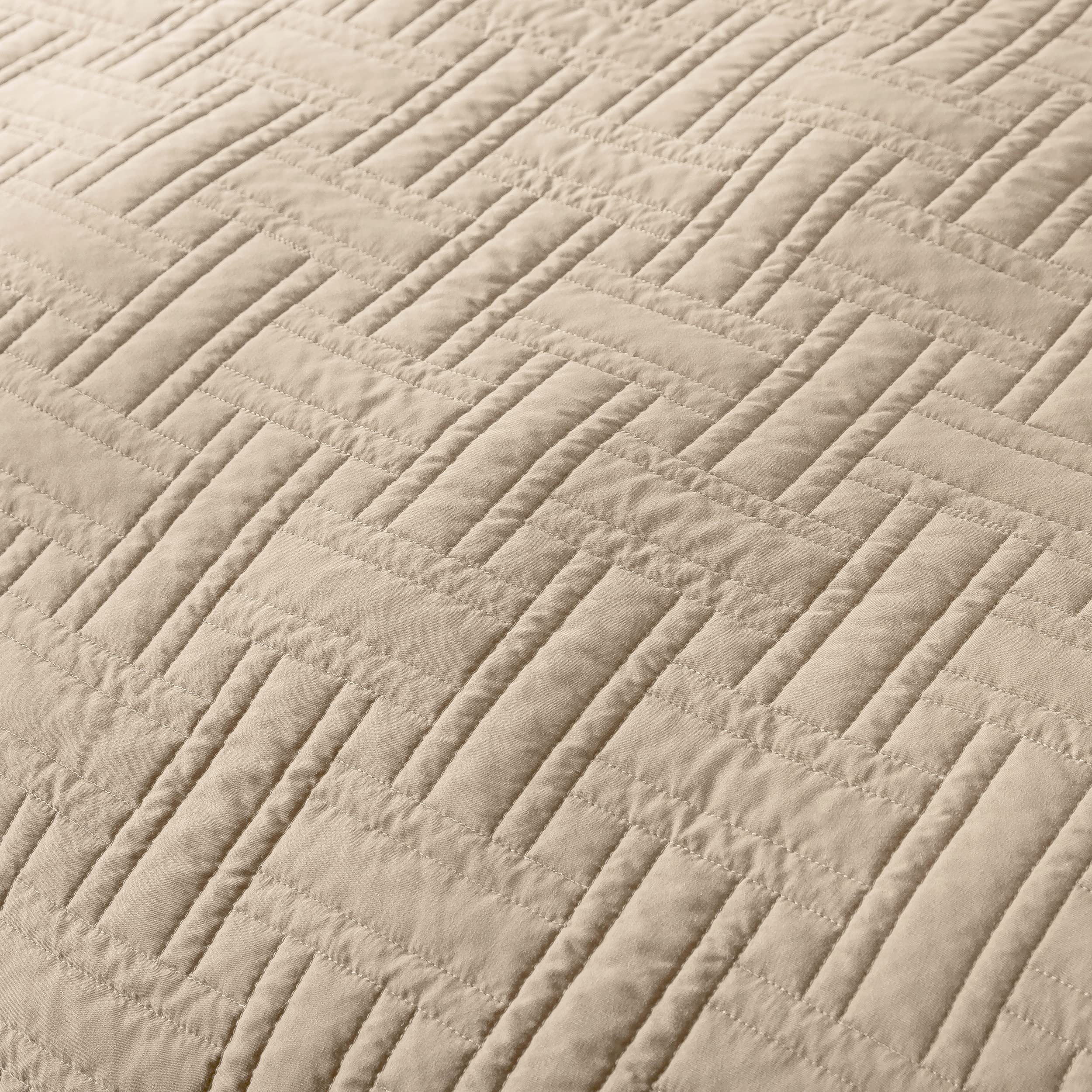 Beige Quilt King Size Bedding Sets with Pillow Shams, Cream Tan Lightweight Soft Bedspread Coverlet, Basket Weave Quilted Blanket Thin Comforter Bed Cover for All Season, 3 Pieces, 104x90 inches