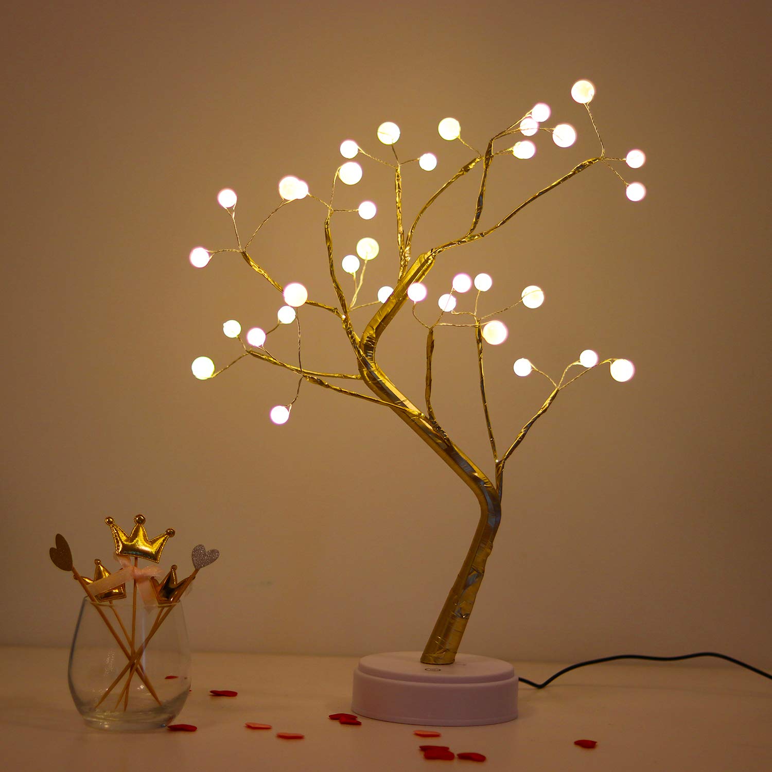Bonsai Lighted Tree Table Top LED Shimmer Tree Light Battery & USB Powered Touch Switch Lit Pearl Branch Lights for Holiday Home Decorative Twinkling Tree Fairy Light Spirit Tree (TLGWW-P36)