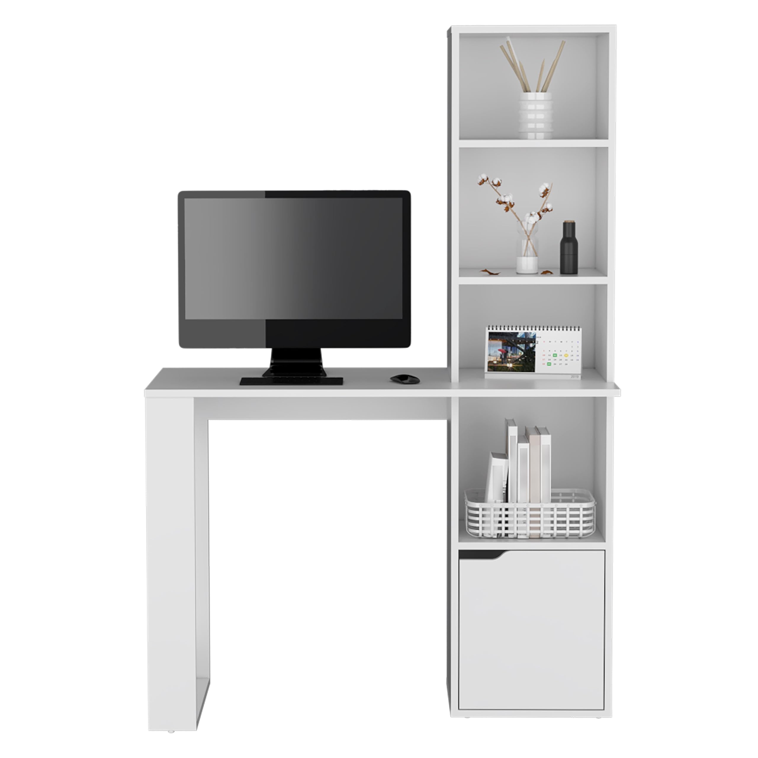 Depot E-Shop Ripley Writing personal Desk with Bookcase and Cabinet, White