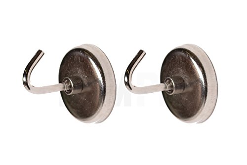 RamPro 2-Piece Extra-Strong Magnetic Hook Set - Holds 8 Lb Capacity, Quality Chrome Plated for Tools, Keys, Coats, Towels, Kitchen Utensils.