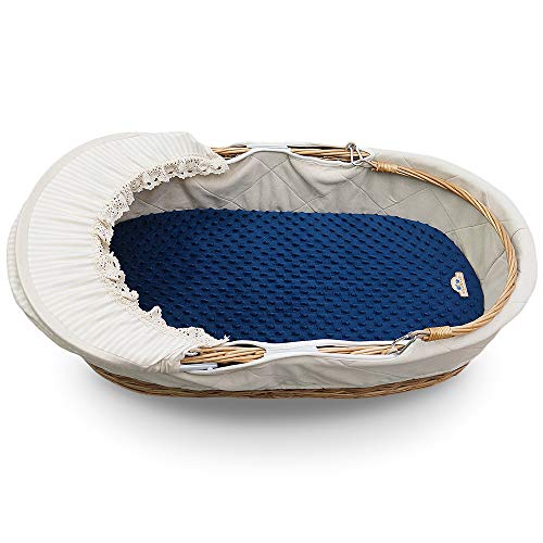 BlueSnail Soft and Strechy Minky Bassinet Fitted Sheet, Cradle Sheets for Bassinet Pad/Mattress 2pk (Bassinet, Navy+Gray)