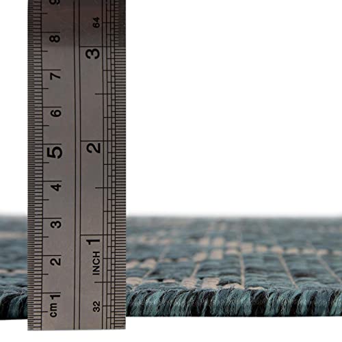 Unique Loom Outdoor Trellis Collection Area Rug (7' 1" x 10' Rectangle, Teal/ Gray)