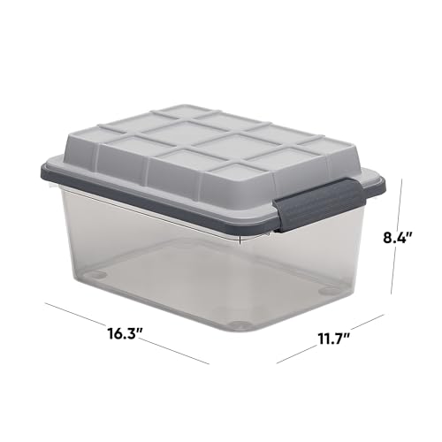 Curver Set of 3 Latch PRO Heavy Duty, Water Resistant Plastic Organization and Storage Box with Extra Capacity Latching Lid, Transparent Grey