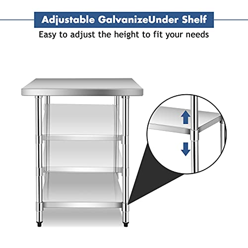 PETSITE Stainless Steel Work Table 48×30 Inch, Commercial Kitchen Prep Station Heavy Duty with Adjustable Under Shelf for Restaurant, Home, Garage and Hotel