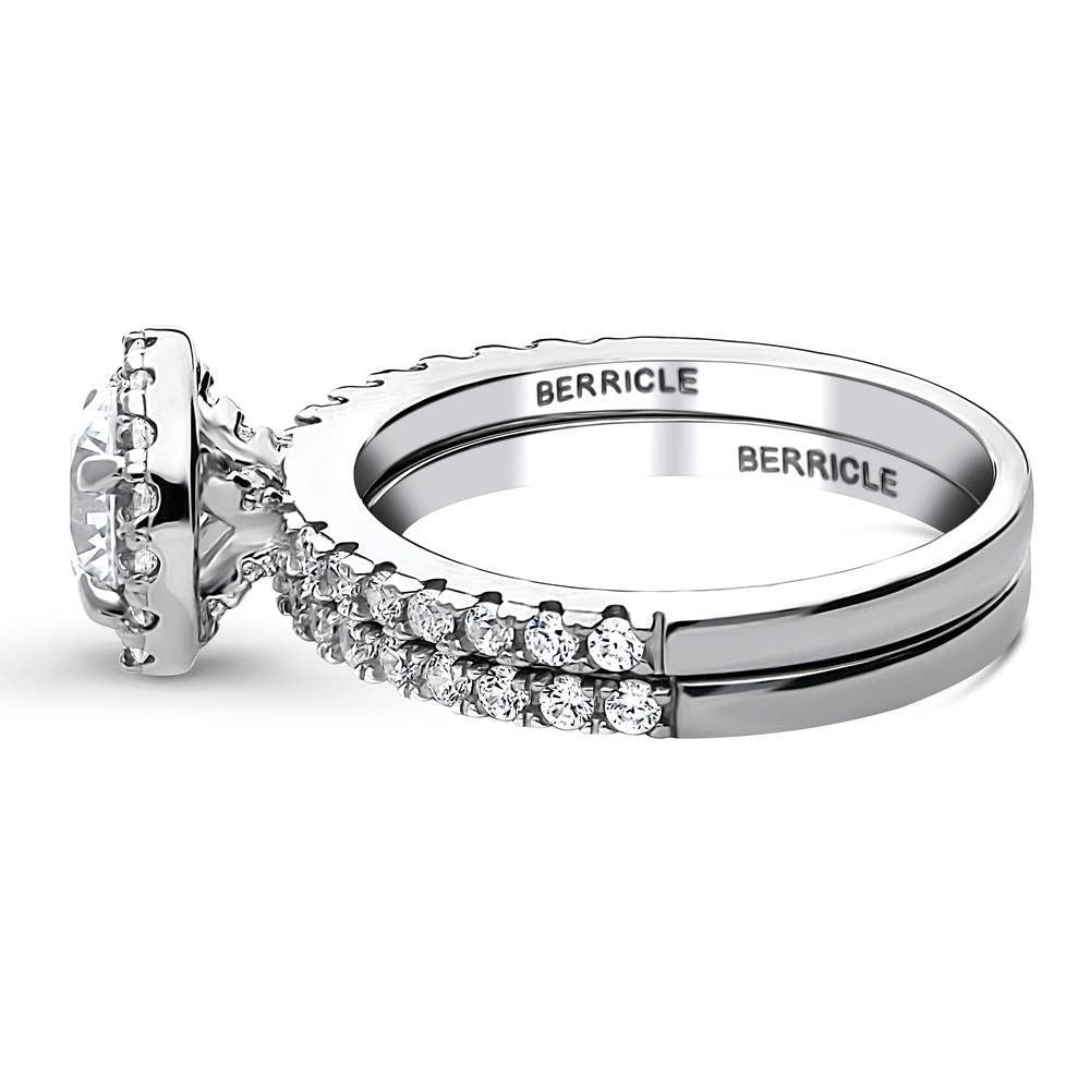 BERRICLE Sterling Silver Halo Wedding Engagement Rings Round Cubic Zirconia CZ Ring Set for Women, Rhodium Plated Size 7