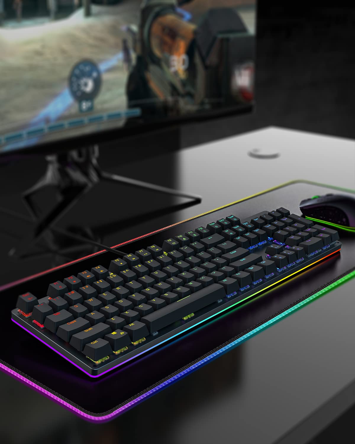 Black Shark RGB Mechanical Gaming Keyboard LED Backlit Wired Keyboard with Blue Switches, Fully Programmable, Anti-Ghosting 104 Keys for Desktop PC, Sixgill K2