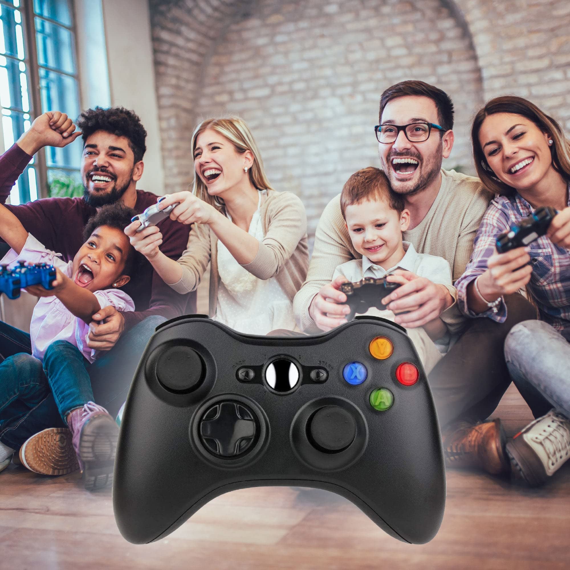 BEK Controller Replacement for Xbox 360 Controller Wireless Remote Gamepad, Non-Slip Joystick Thumb Grips, Double Shock, Live Play, Compatible with Microsoft Xbox 360 Slim PC Windows 10 8 7 (Black)