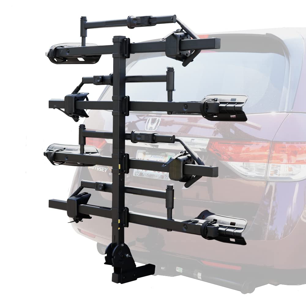 BV 4-Bike Bicycle Hitch Mount Rack Carrier for Car Truck SUV - Tray Style Smart Tilting Design, Fit E-Bike with max 4.8” tire Width/Max Load 132 Lbs.