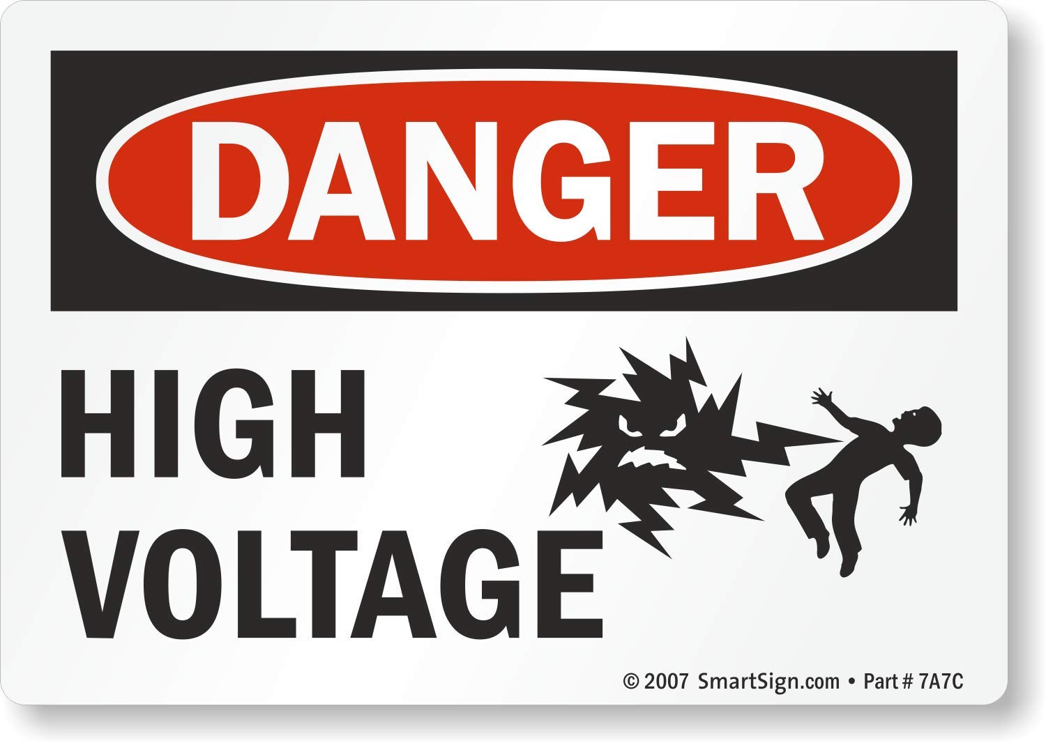 SmartSign - U1-1036-ND_5x3.5 Adhesive Vinyl Label, Legend "Danger: High Voltage" with Graphic, 3.5" high x 5" wide, Black/Red on White