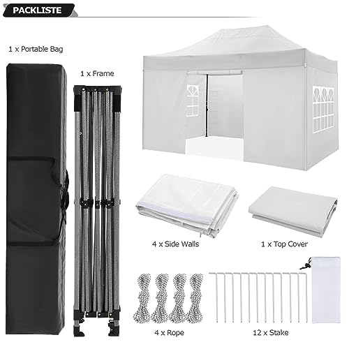 COBIZI 10x15 Pop up Canopy Gazebo 3.0, Easy up Heavy Duty Canopy with 4 Removable Sidewalls, High Stability, All Weather Sunshade 100% Waterproof Outdoor Canopy Tents, White