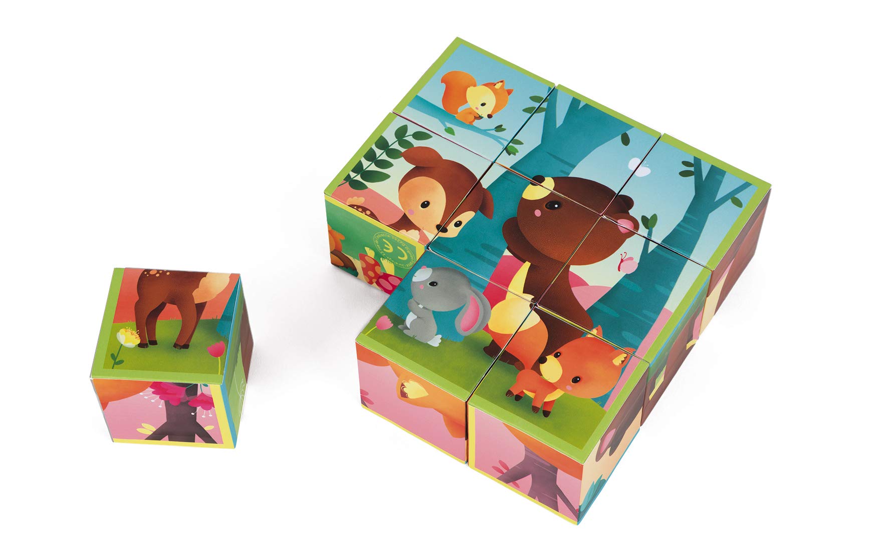 Janod Kubkid - 9 Blocks - Forest Animals Puzzle, One Color